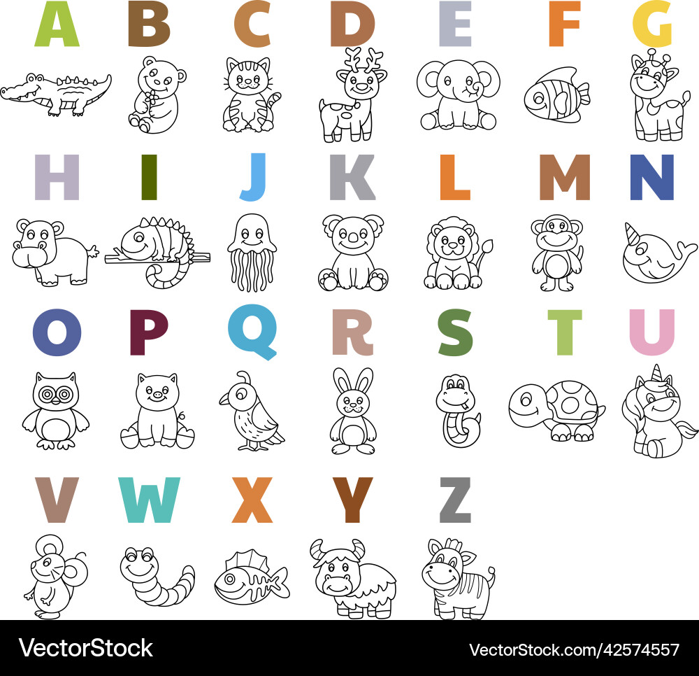 Animals cartoon letters for kids learn Royalty Free Vector