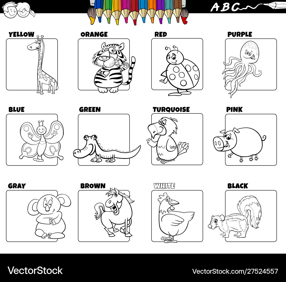 Basic colors with animals set for coloring Vector Image