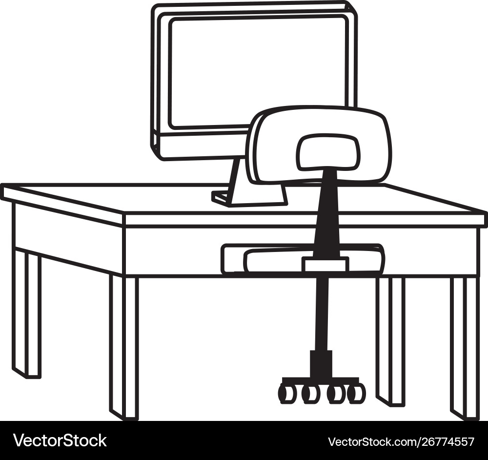 Computer on desk with office chair in black Vector Image