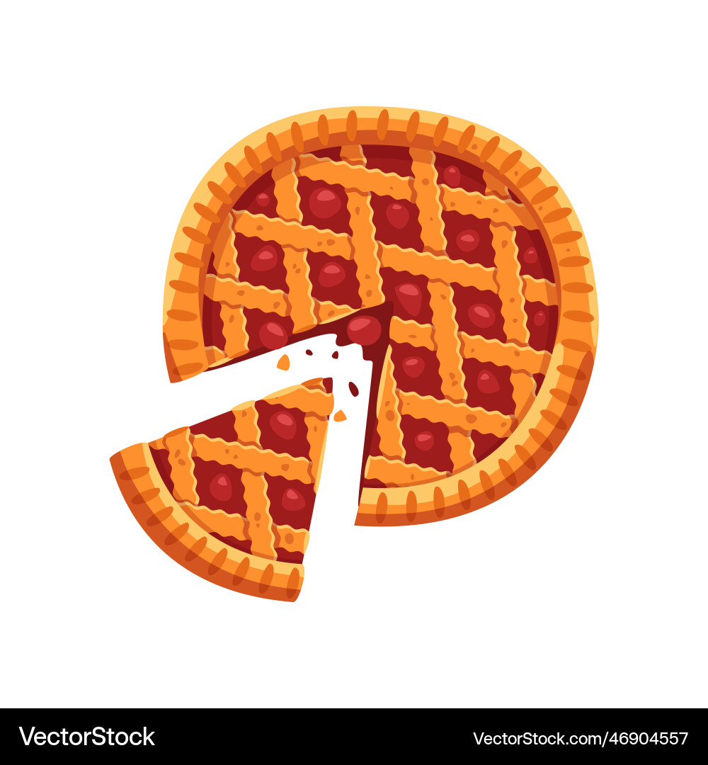 Cut checkered berry pie and pie slice cartoon Vector Image