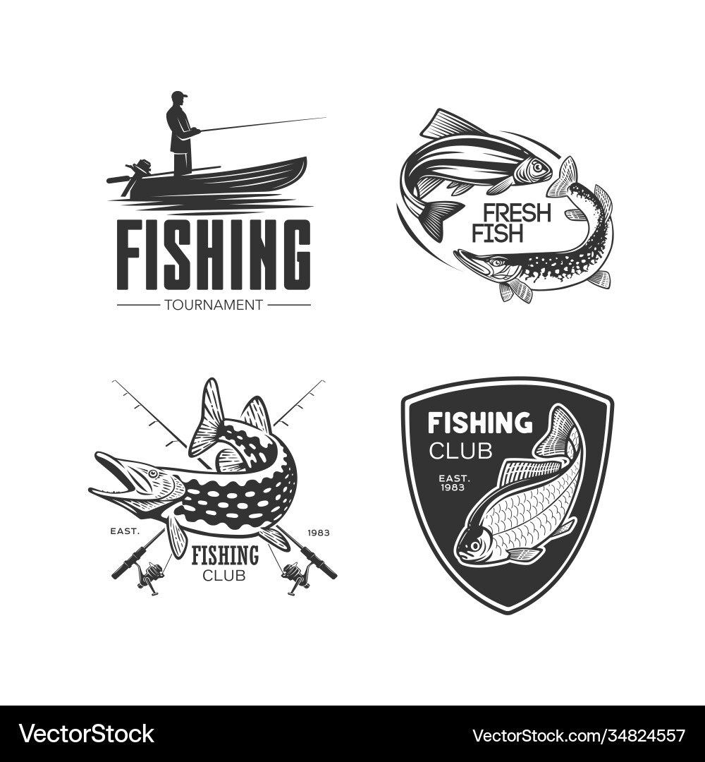Set logos on a fishing theme Royalty Free Vector Image