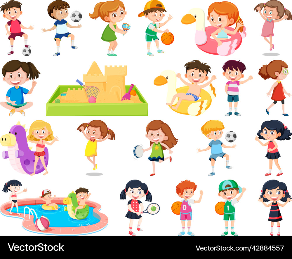 Set of children doing different activities Vector Image