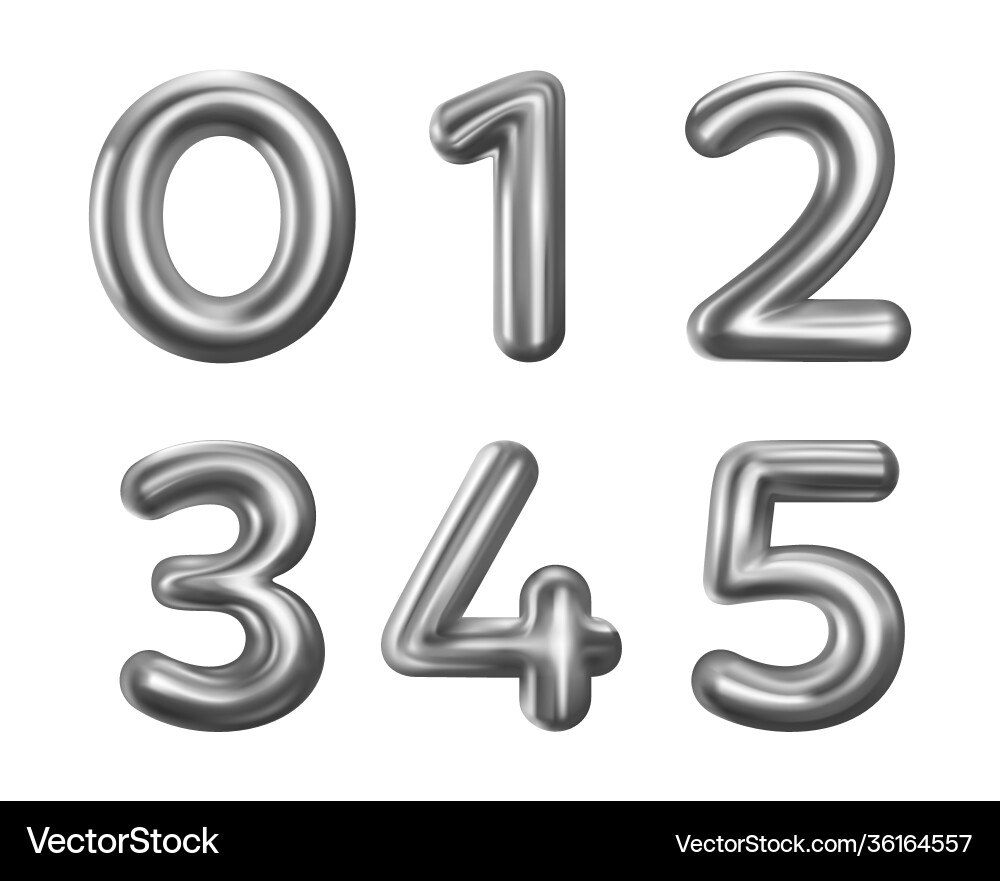 Silver number balloons 0 to 5 Royalty Free Vector Image