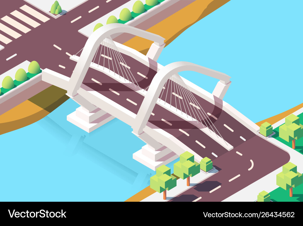3d isometric modern bridge with urban landscape Vector Image