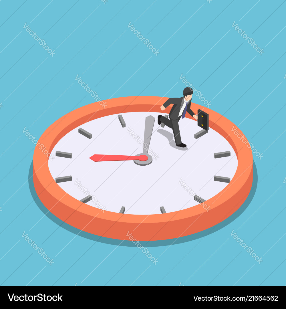 Isometric businessman running on big clock face Vector Image
