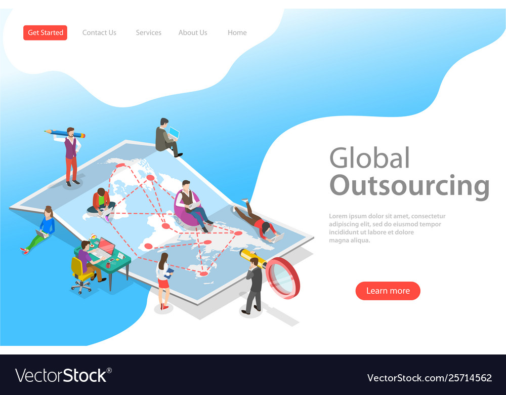 Isometric flat landing page template of Royalty Free Vector