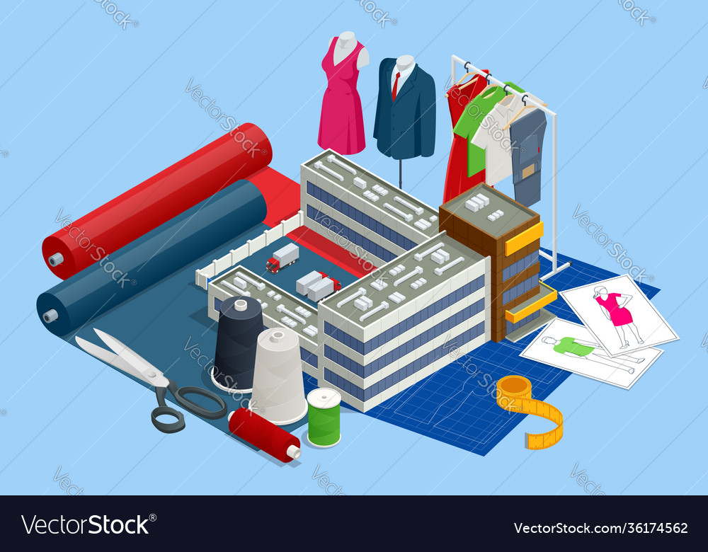 Isometric Sewing Workshop Collection Textile Vector Image