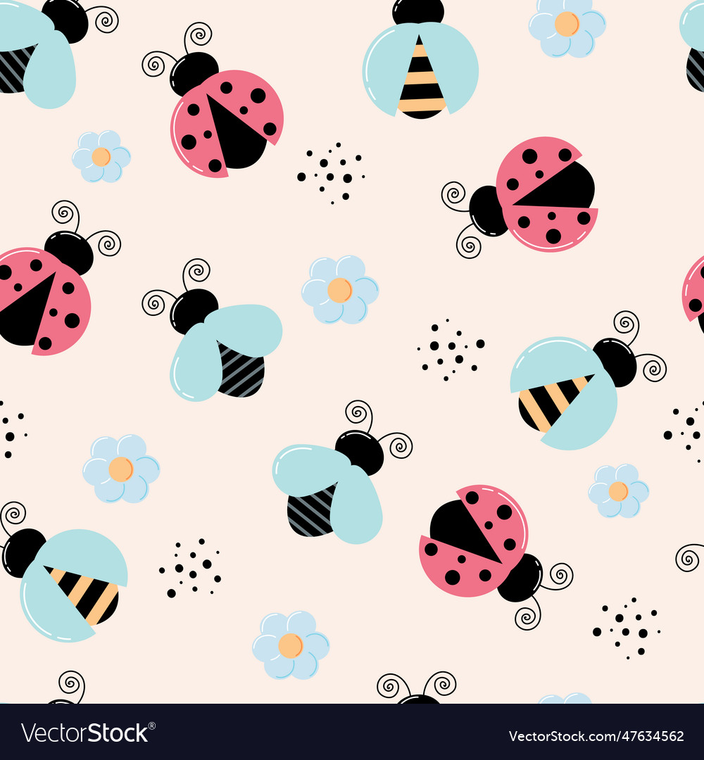 Seamless pattern with cute ladybugs bees Vector Image