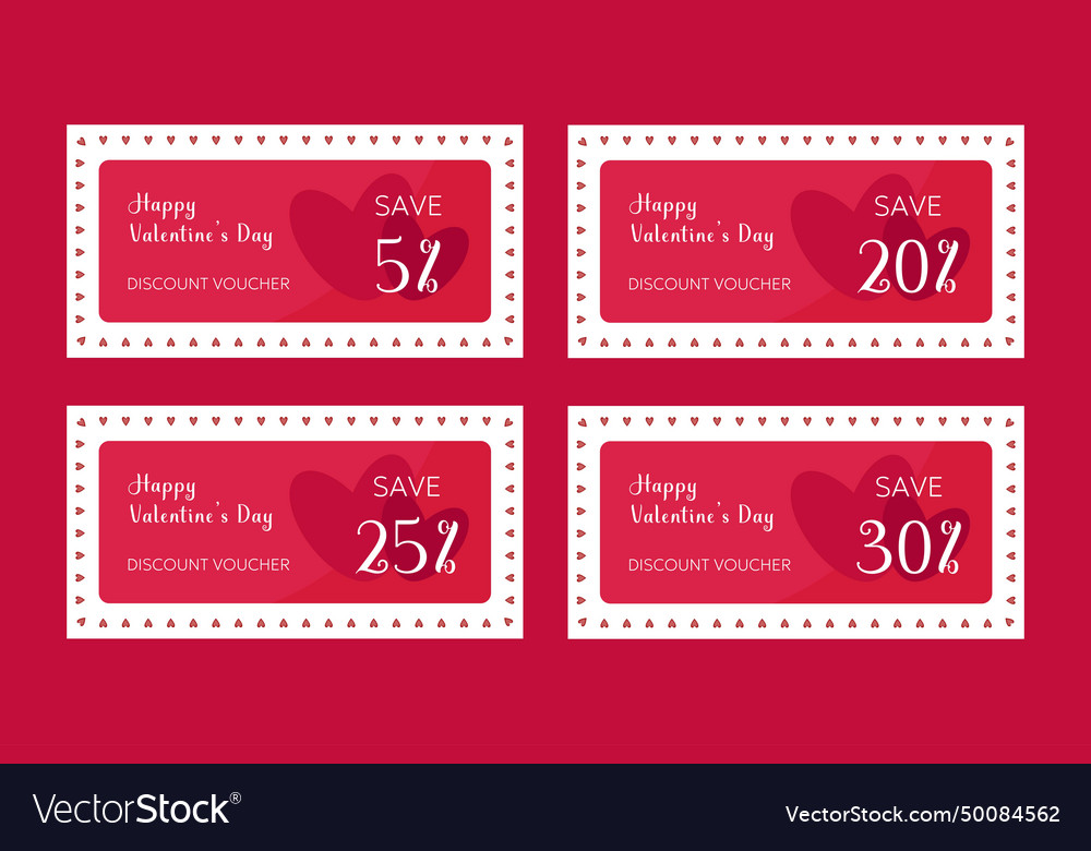 Set of pink valentines day discount vouchers Vector Image