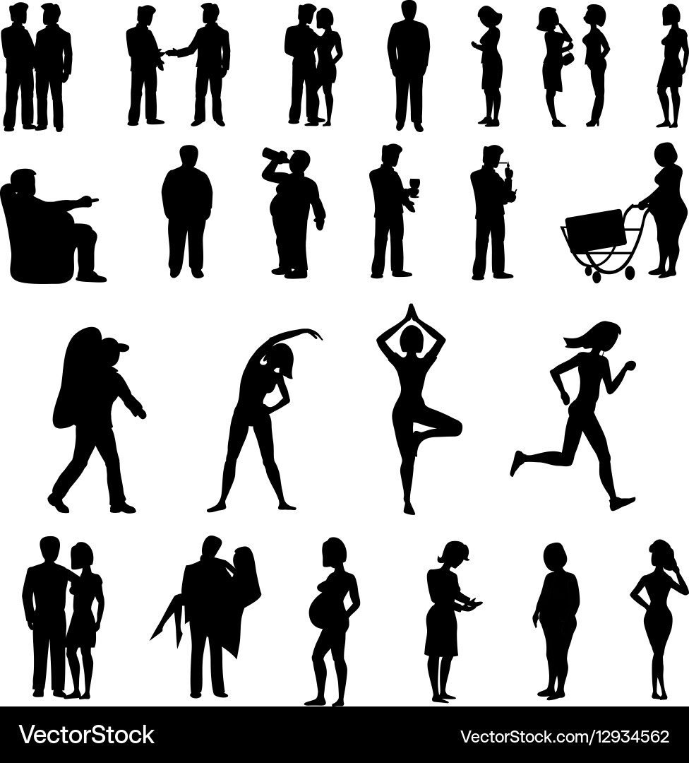 Sport and physical inactivity black silouete set Vector Image