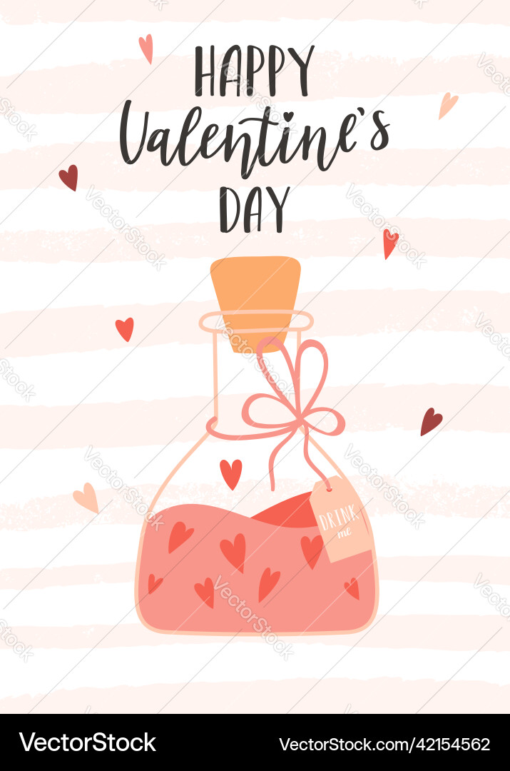 Valentines day card with a love elixir in a flask Vector Image