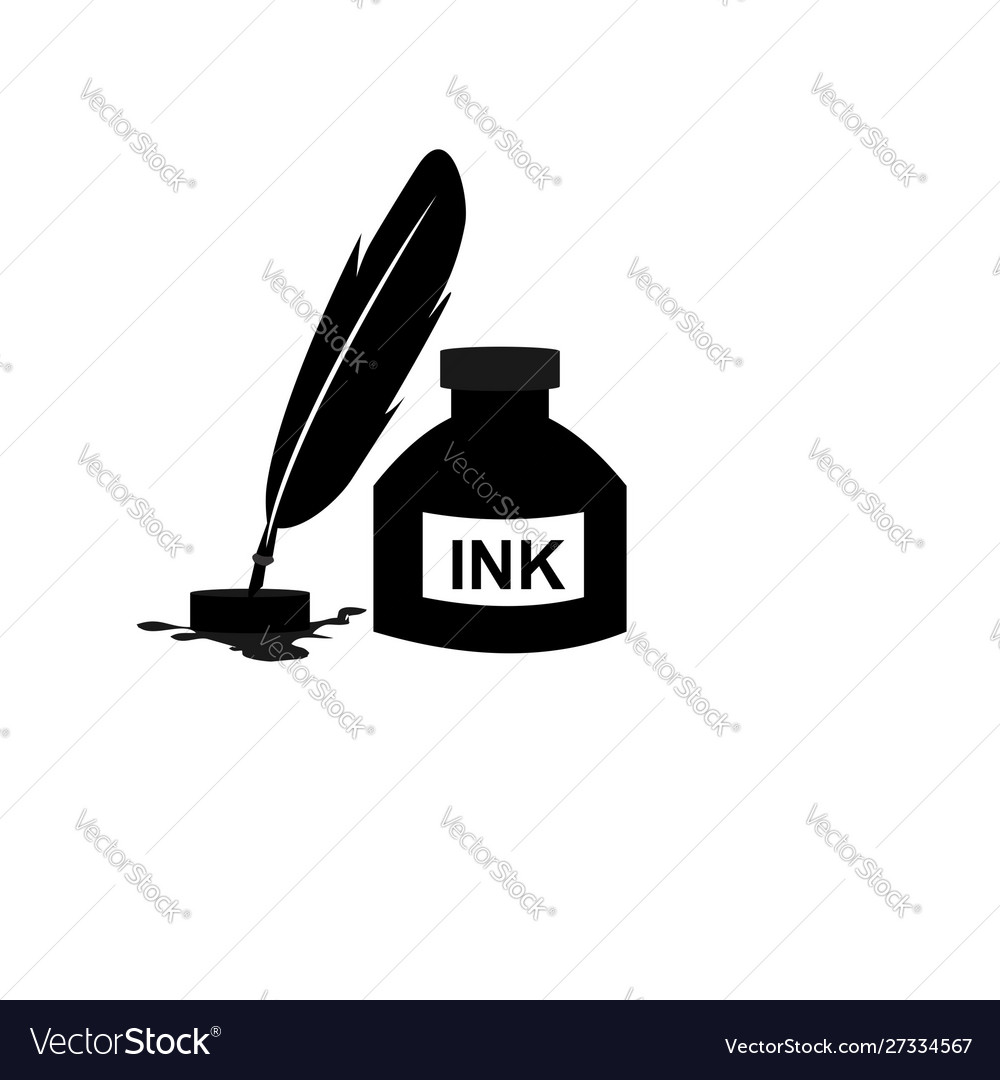 Feather Pen Ink And Bottle Icon Isolated Sign Vector Image
