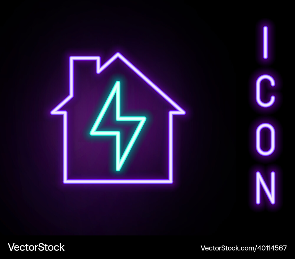 Glowing neon line house and lightning icon Vector Image