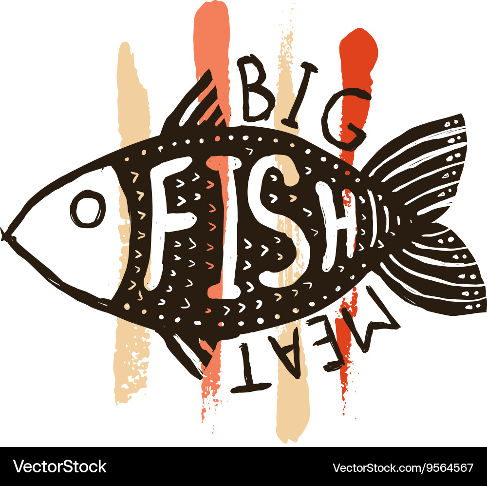 Hand drawn grunge fish hipster silhouette Vector Image