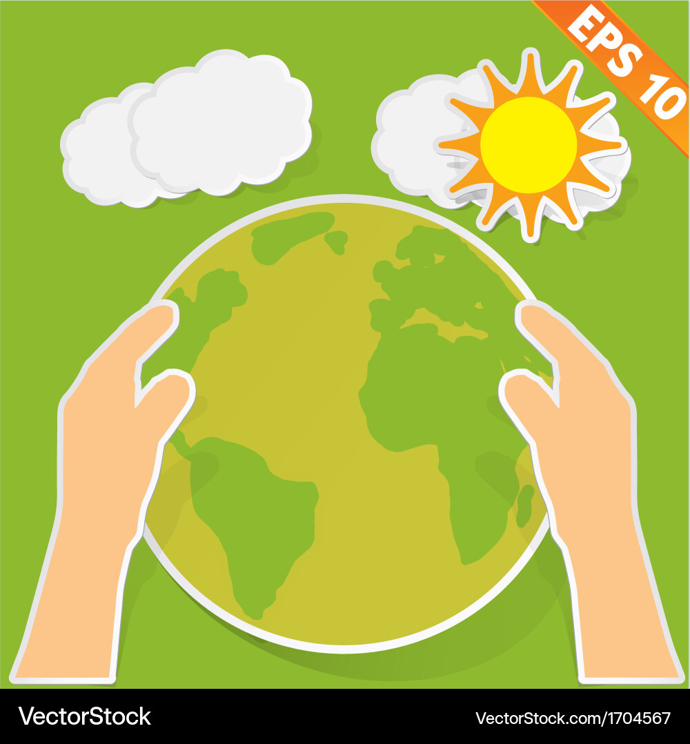 Hand holding earth with green ecology - ep Vector Image