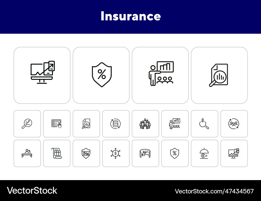Insurance line icon set leadership presentation Vector Image