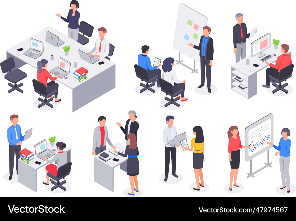 Isometric business office team corporate teamwork Vector Image