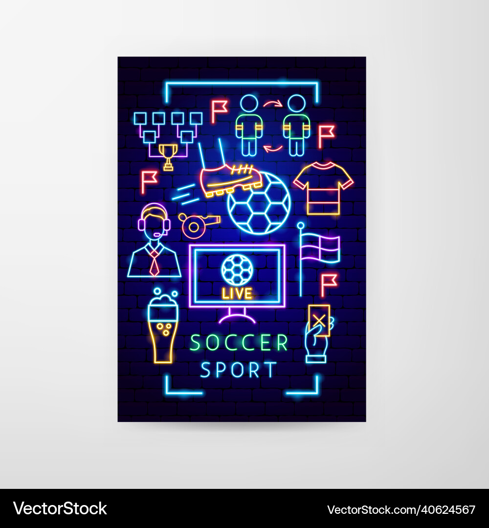 Soccer sport neon flyer Royalty Free Vector Image