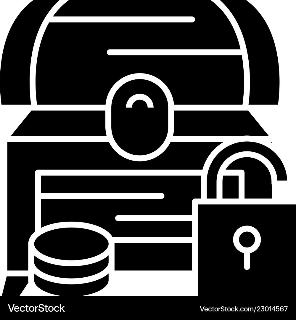 Treasure chest black icon sign on isolated Vector Image