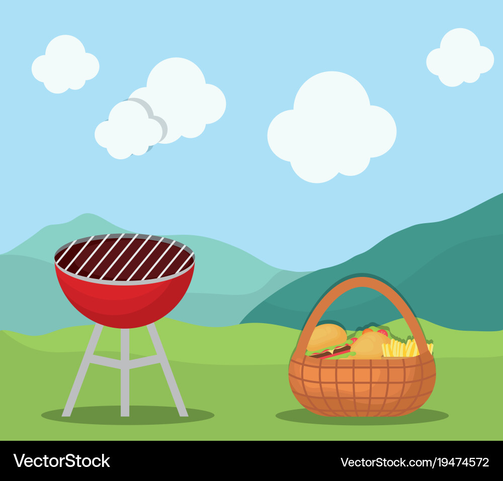 Colorful summer picnic setup in park Royalty Free Vector
