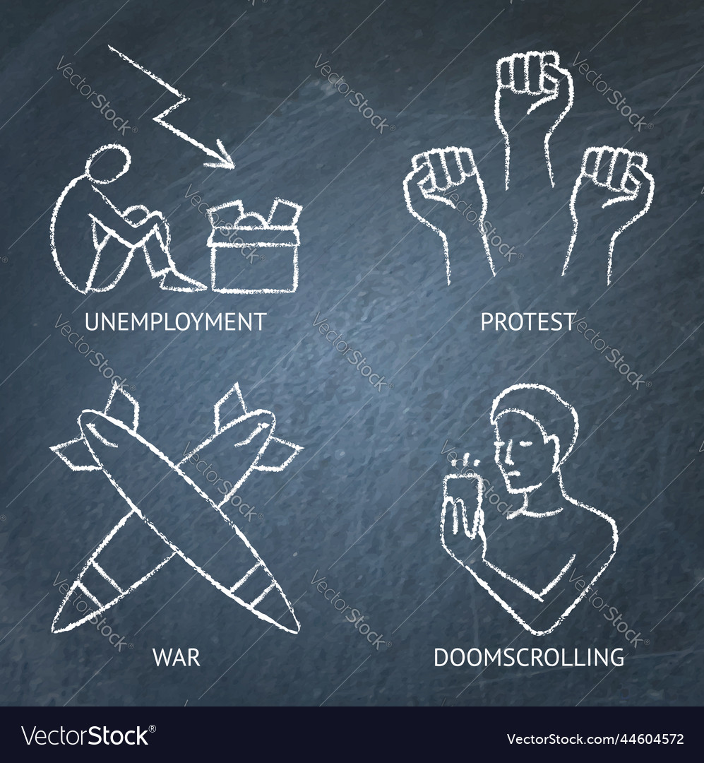 Economic Crisis Effects Chalkboard Icon Set Vector Image