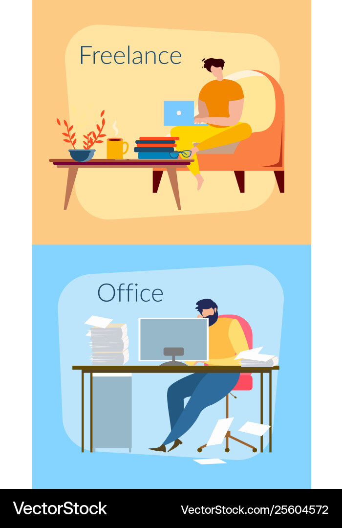 Freelancer man at home male worker office table Vector Image