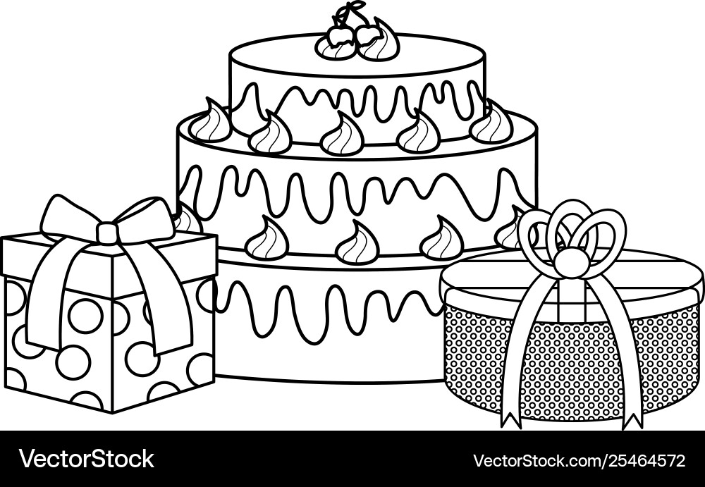Gifts boxes presents with sweet cake Royalty Free Vector