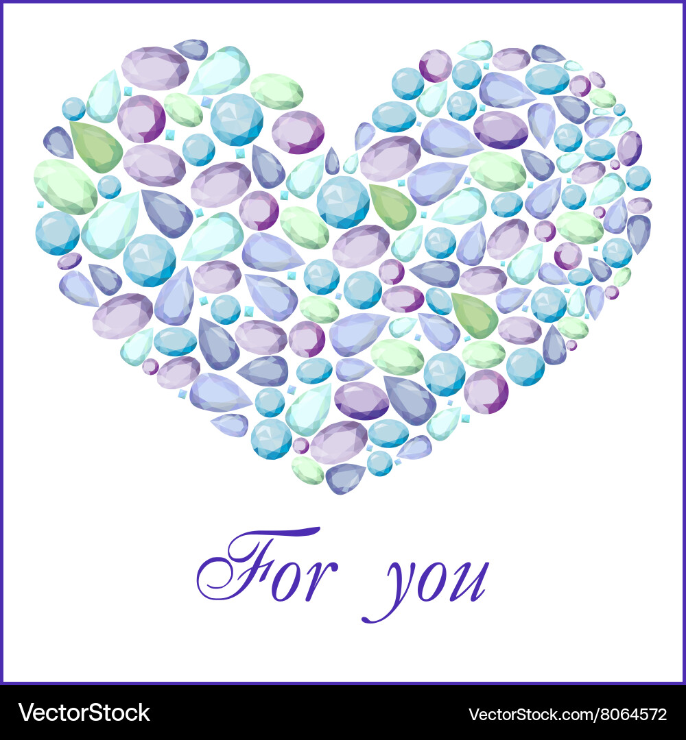 Heart of different blue gem stones Royalty Free Vector Image