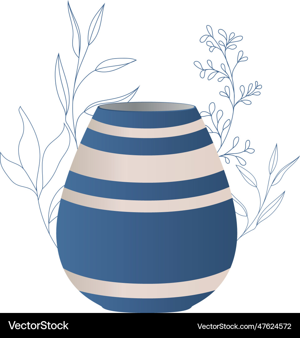 Isolated modern artisan vase surrounded by leaves Vector Image