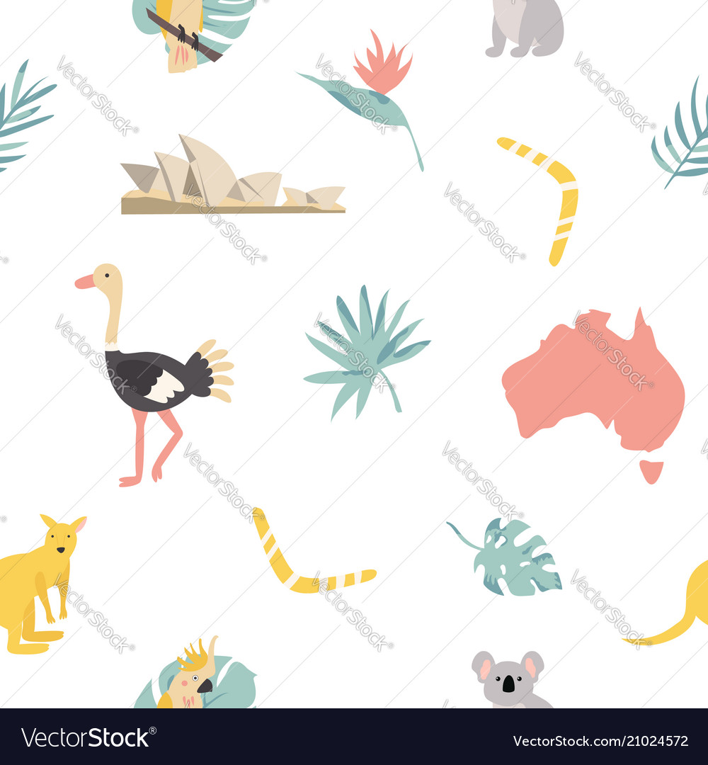 Seamless pattern australian landmarks and animals Vector Image