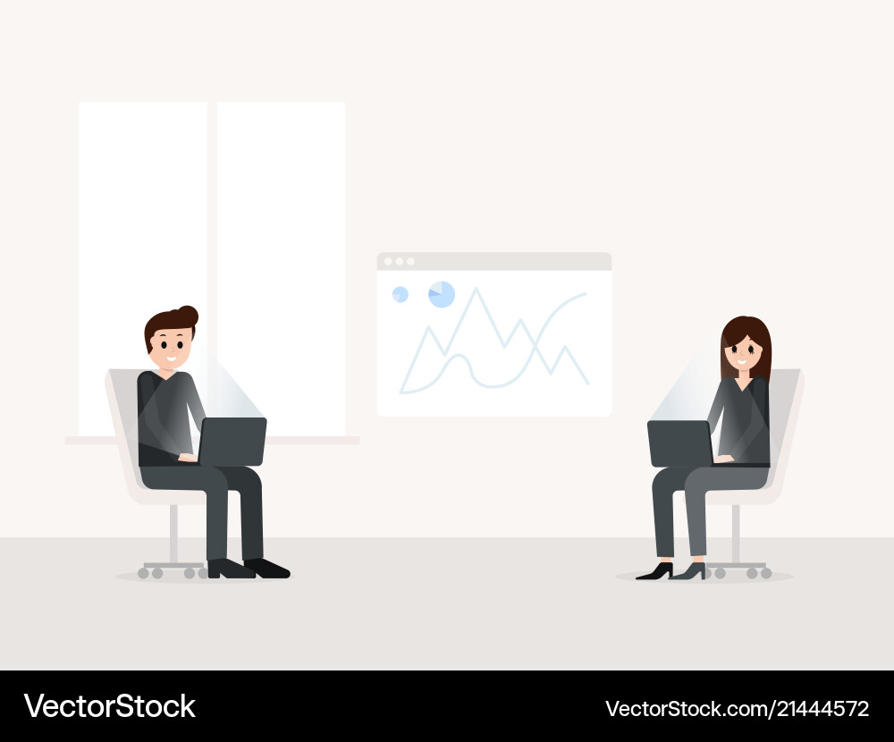 Smiling man and woman working at workplace Vector Image
