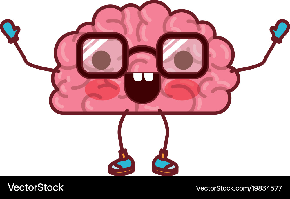 Brain cartoon with glasses and happy expression in