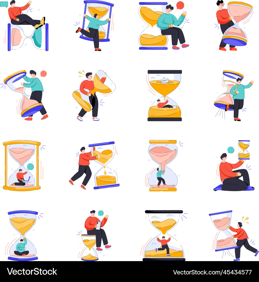 Character based sand clock flat Royalty Free Vector Image
