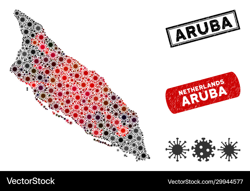 Coronavirus mosaic aruba island map with textured Vector Image