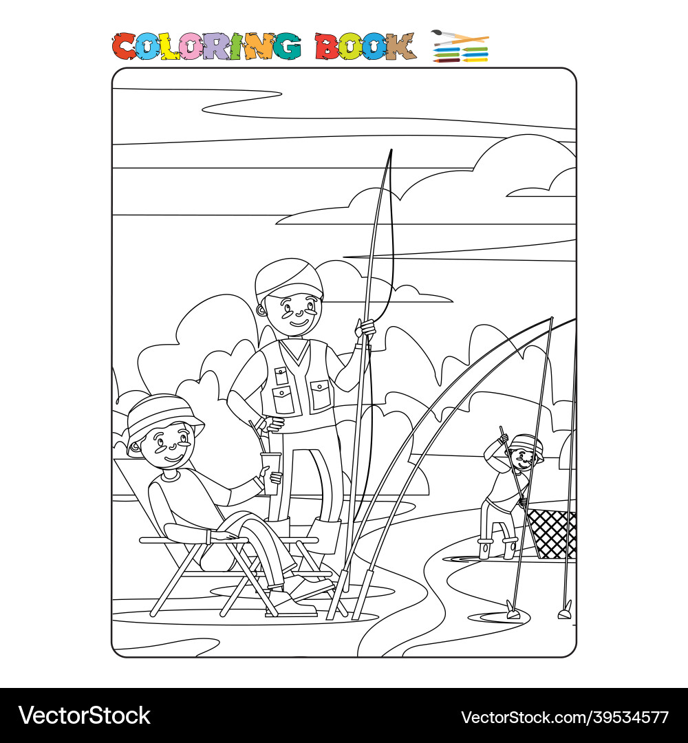Fisherman coloring page for children Royalty Free Vector