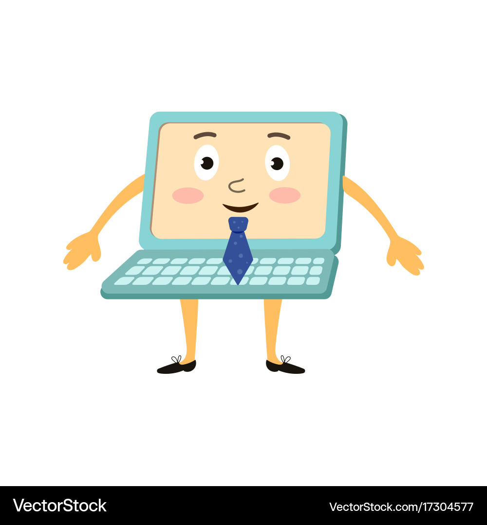 Flat funny laptop character businessman Royalty Free Vector