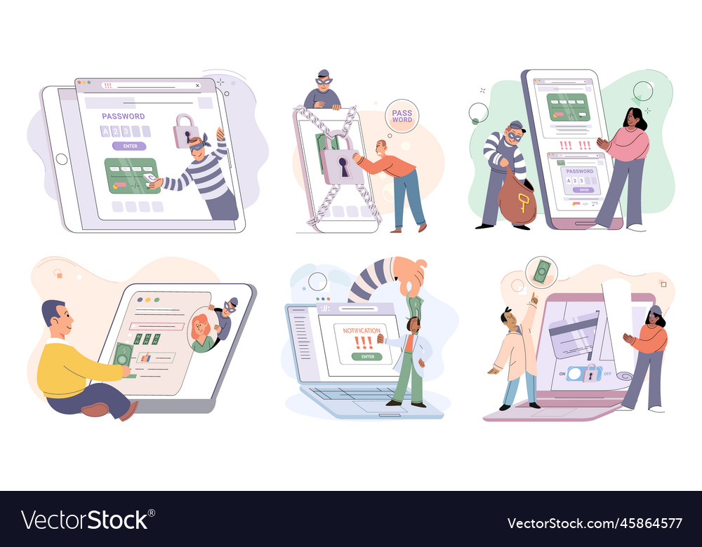 Hacker activity big set hacking computer Vector Image