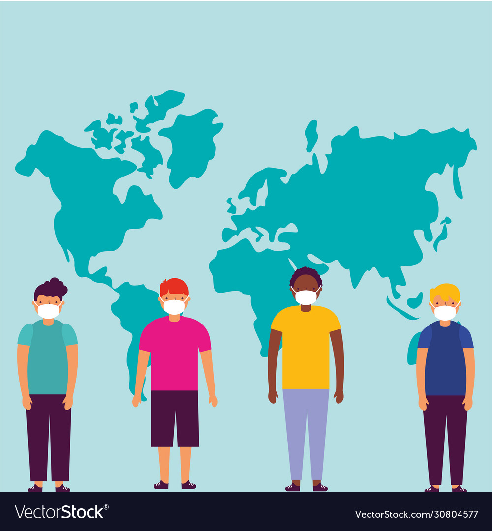 Little kids using face mask for covid19 in heart Vector Image