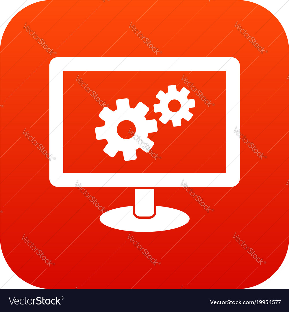 Monitor settings icon digital red Royalty Free Vector Image