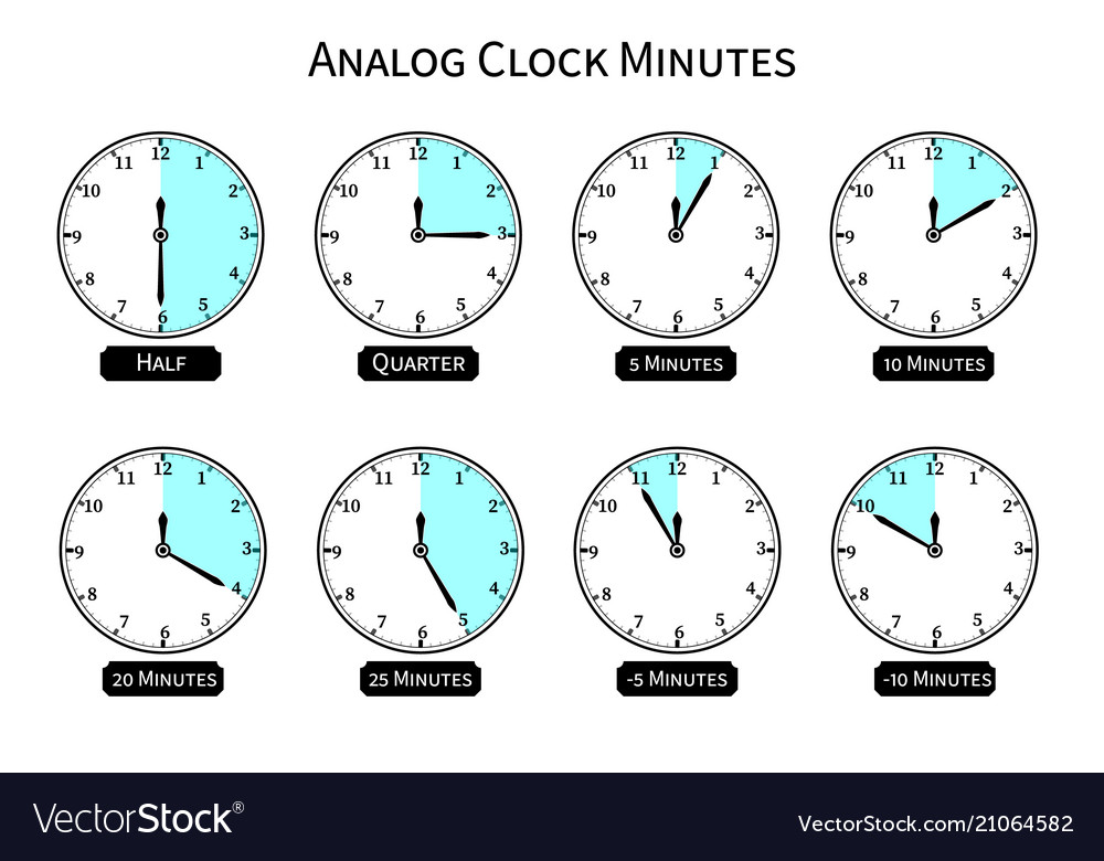 Flat analog clock with shape in half quarter and Vector Image Flat analog clock with shape in half quarter and Vector Image