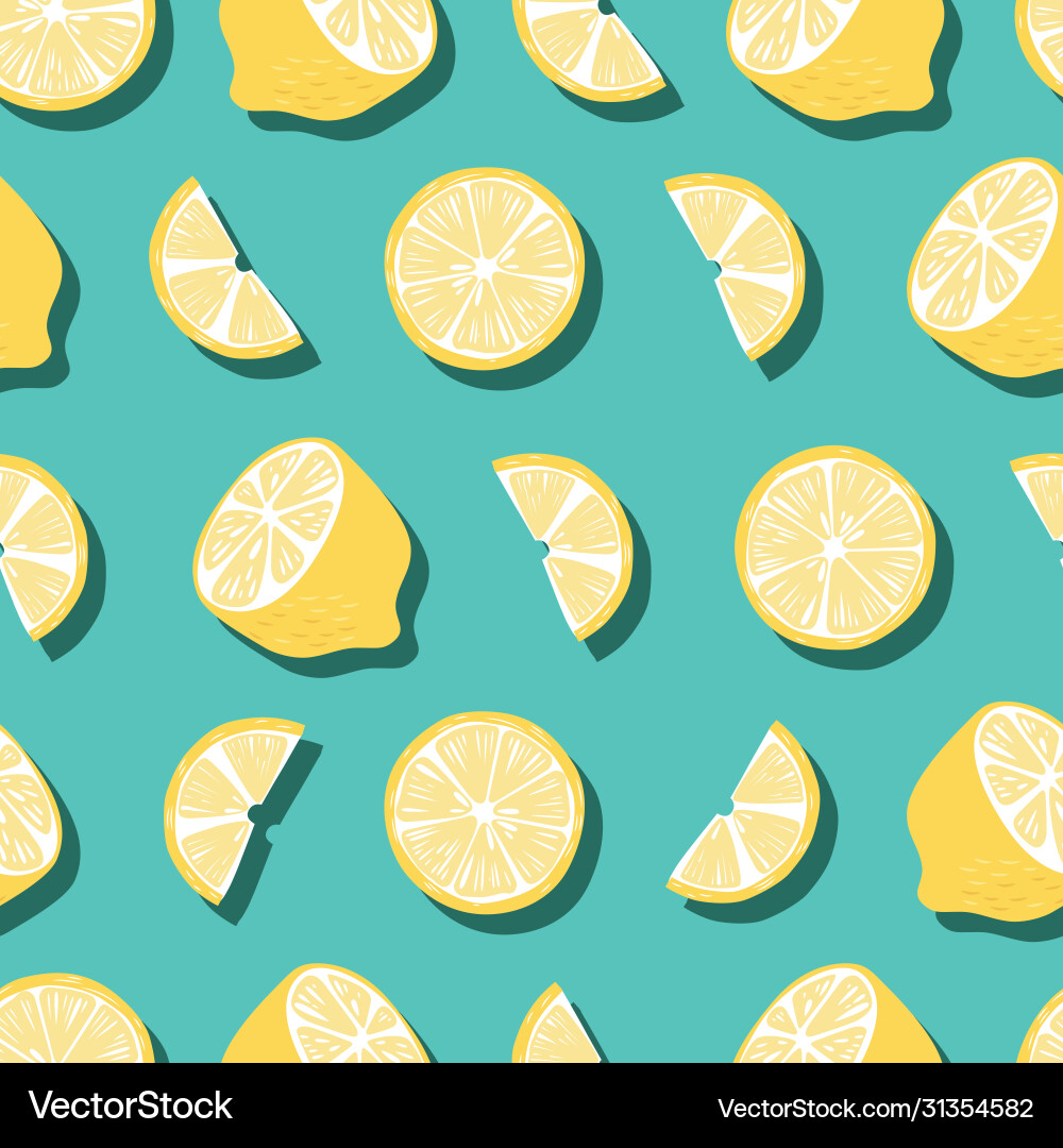 Fruit seamless pattern lemons with shadow Vector Image
