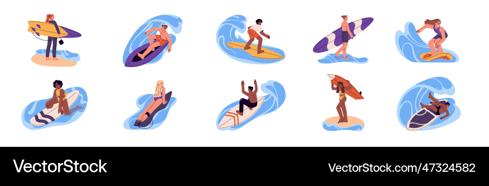 People surfing on water waves standing board Vector Image