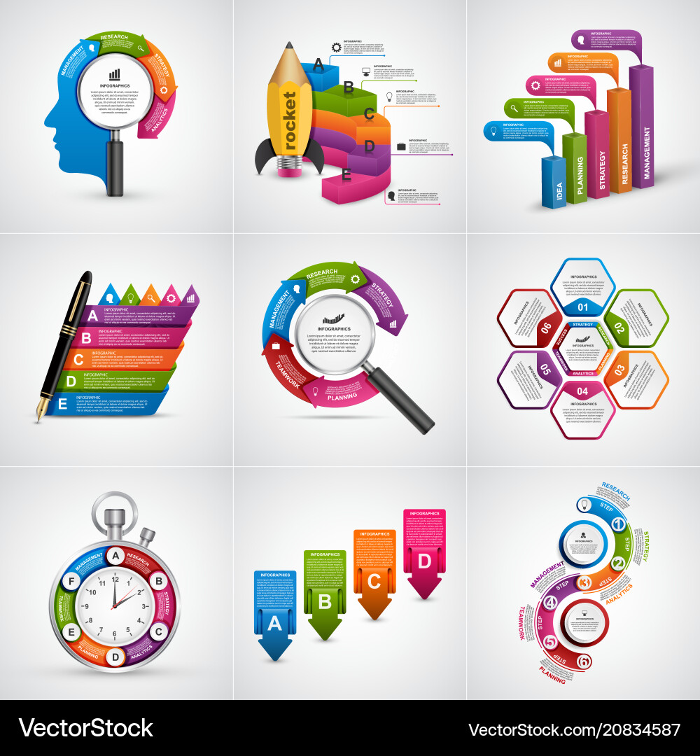 Big collection colorful infographics design Vector Image