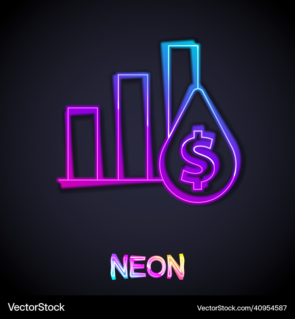 Glowing neon line pie chart infographic and dollar