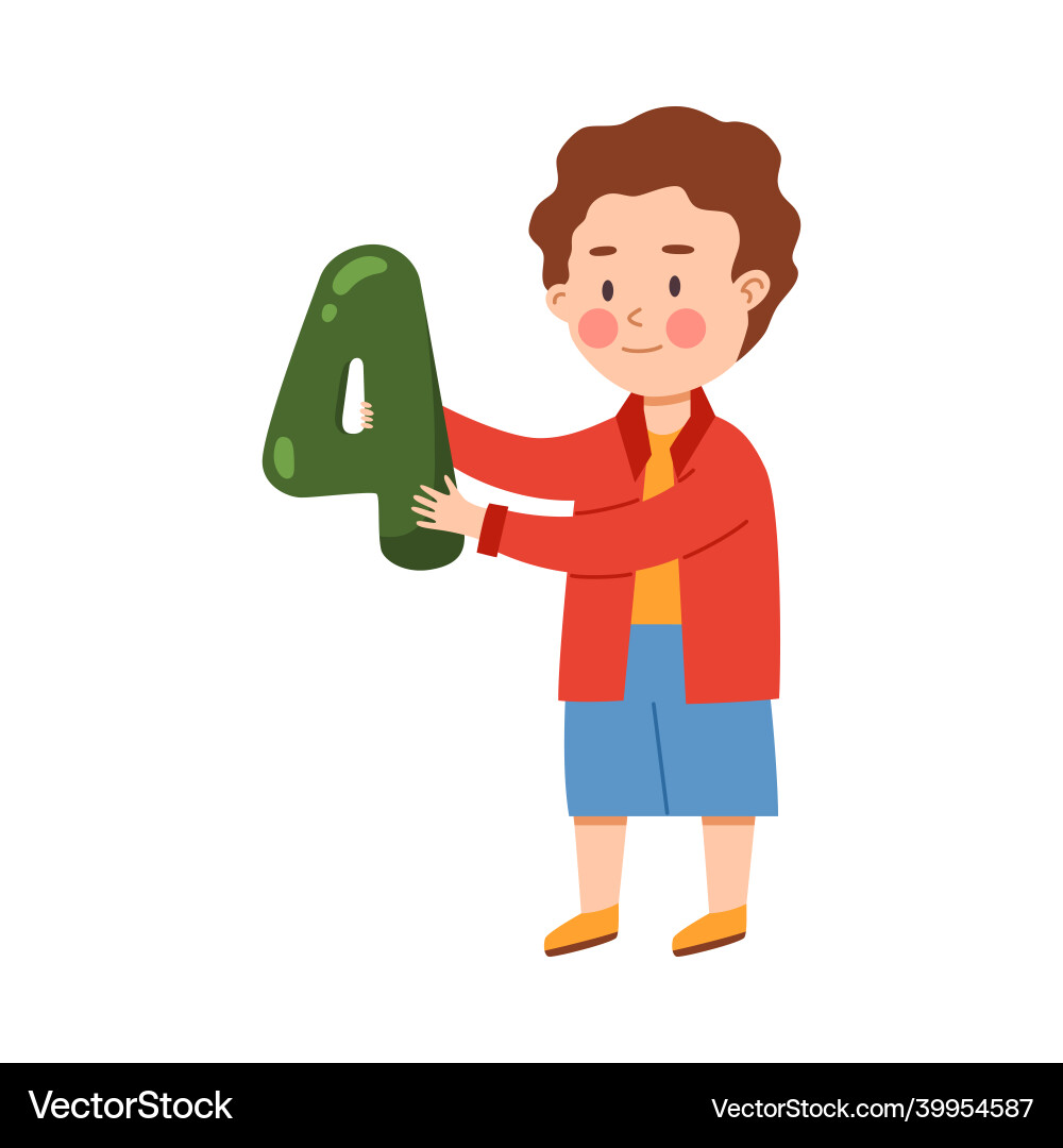 Kindergarten or school kid with figure four flat Vector Image