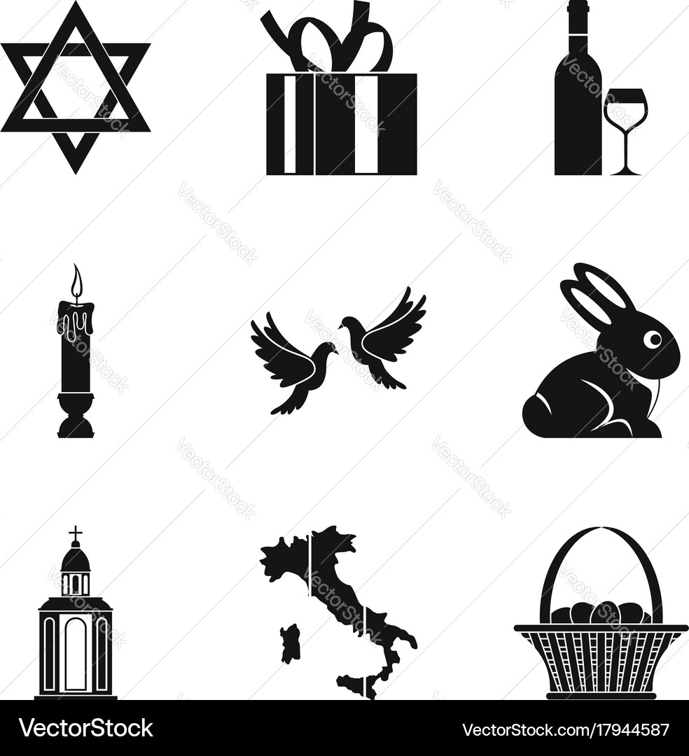 Religion icons set simple style Royalty Free Vector Image
