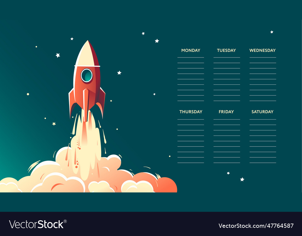 School timetable template with rocket shuttle Vector Image
