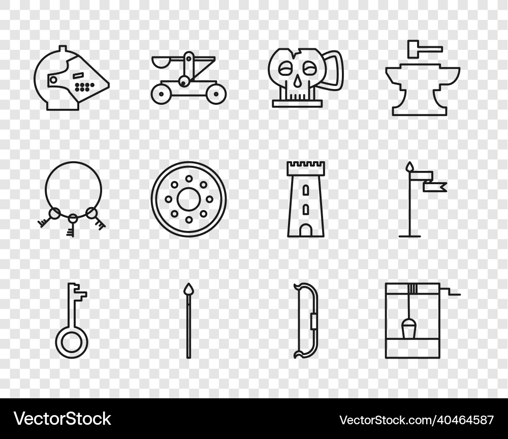 Set line old key well with bucket cup from Vector Image