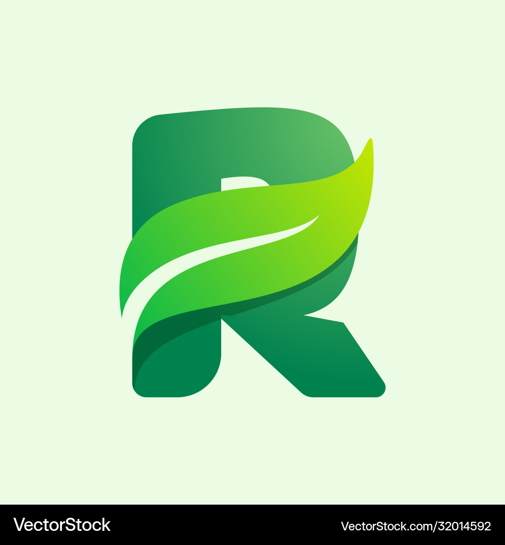 Ecology r letter logo with green leaf Royalty Free Vector