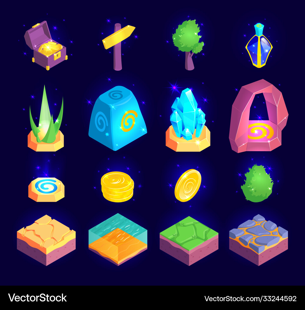 Gaming landscape elements set Royalty Free Vector Image